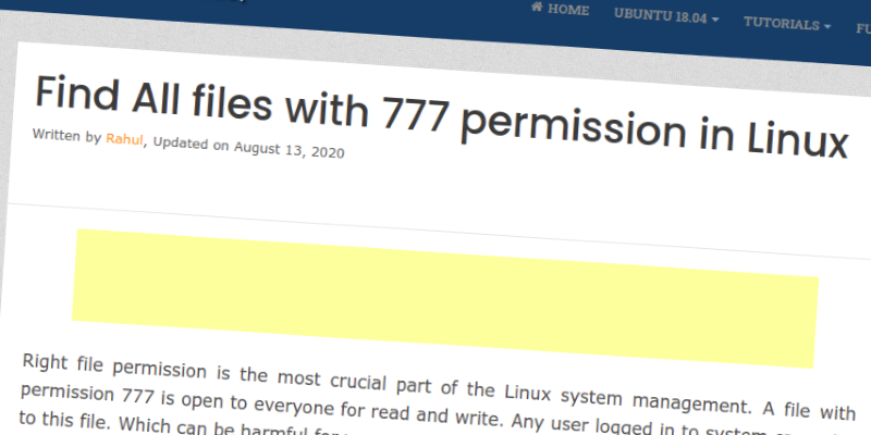 Find All files with 777 permission in Linux Find All files with 777 permission in Linux