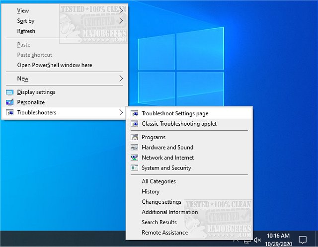 Add Troubleshooters Context Menu In Windows 10